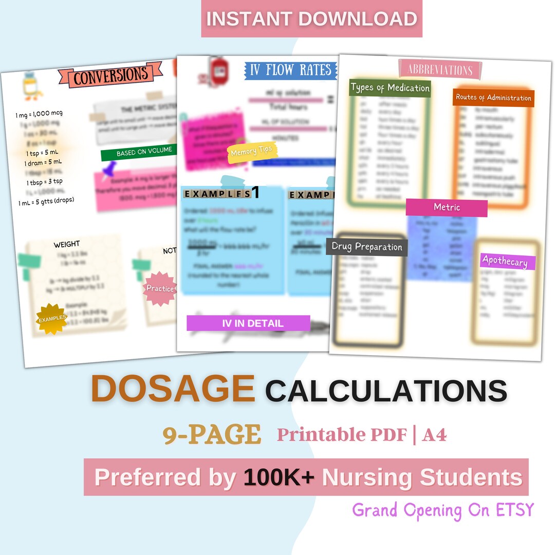 Dosage Calculation Notes Dosage Calculation Nursing Nursing - Etsy