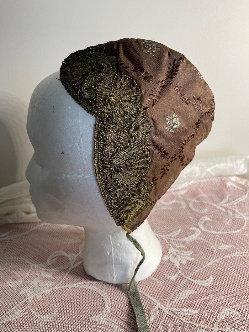 RARE Antique Original Georgian Ladies Silk Brocade Bonnet Coiffe C.1810 ...