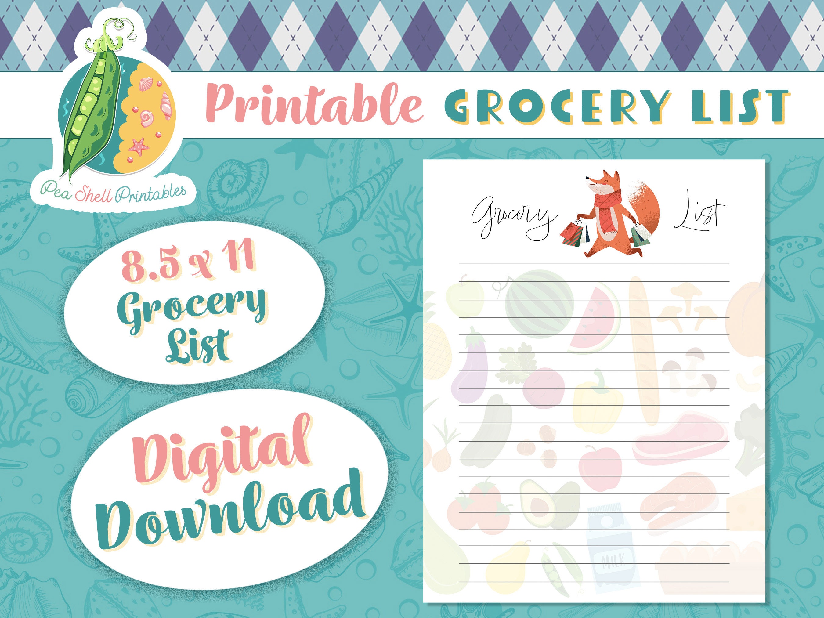 Cute Printable Grocery List Page - Digital Download - Etsy