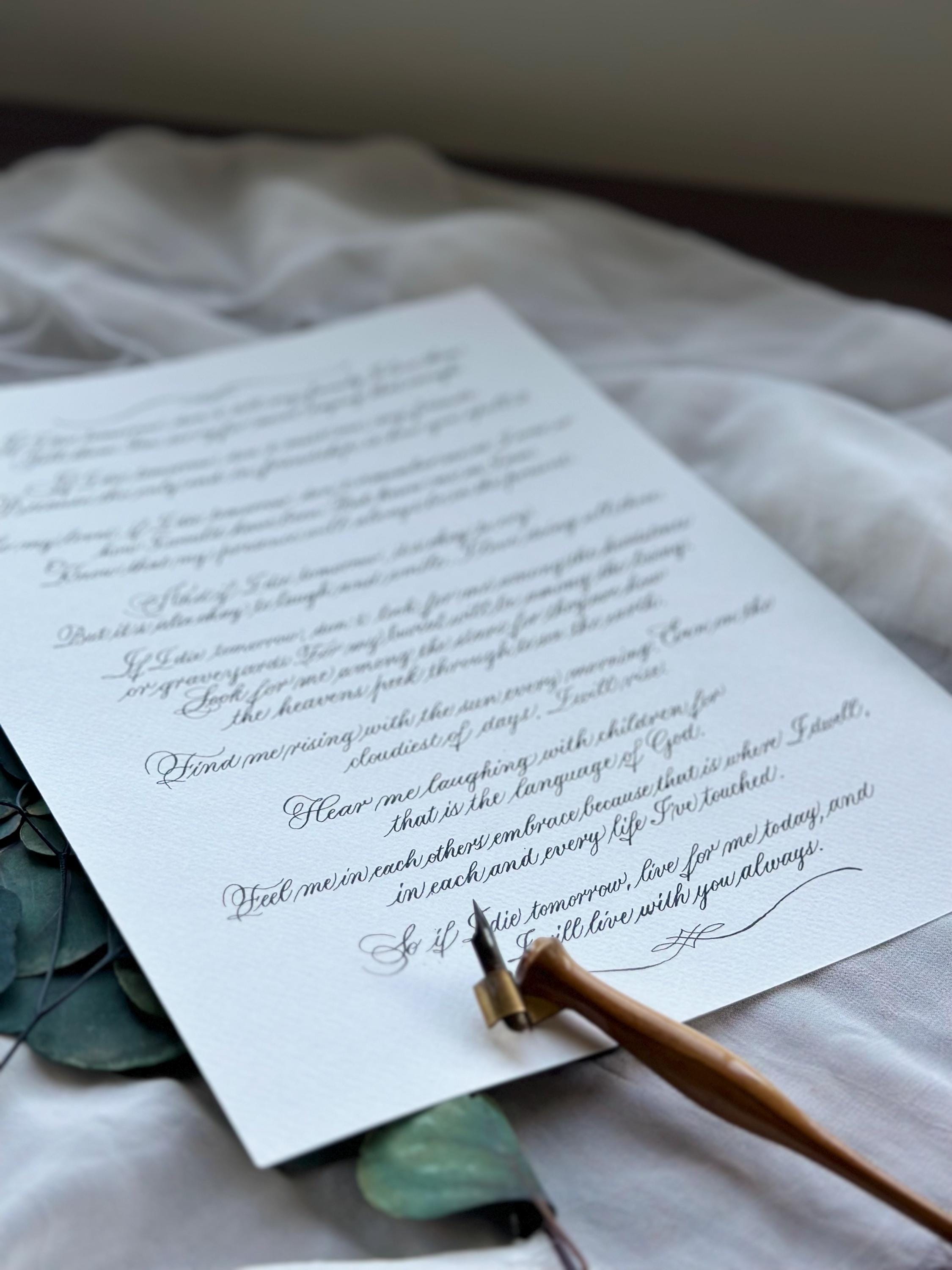 Custom Calligraphy/ Handwritten Poem, Lyrics, Verses, Letter ...