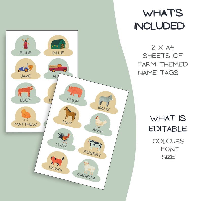 Farm Animal Classroom Name Tags Childcare Name Tags Classroom Labels ...