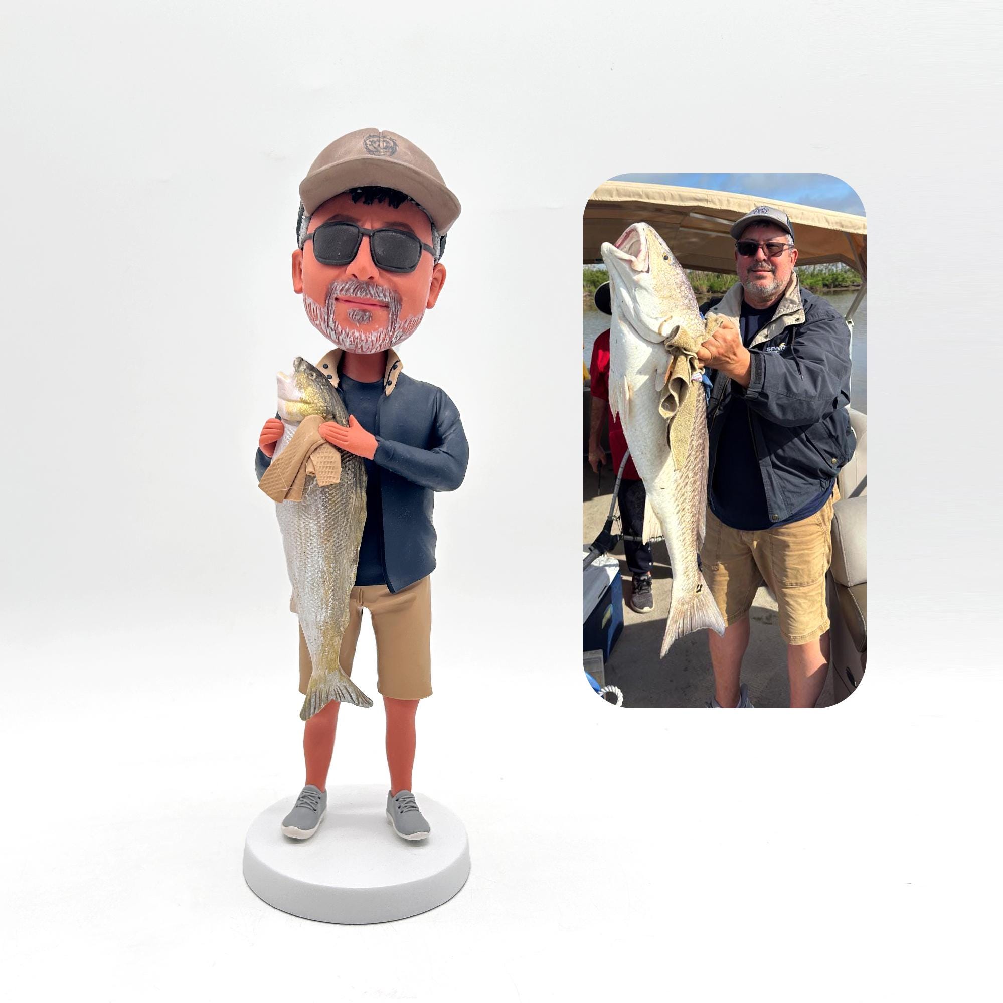 Personalized Fishing Bobblehead, Custom Fisherman 3D Clay Statue ...