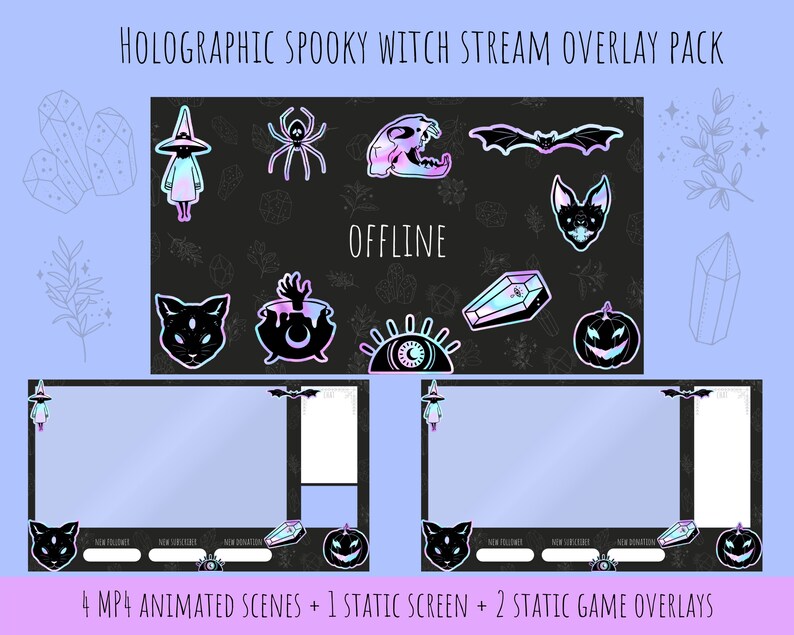 Holographic Spooky Witch Stream Overlay Pack for Twitch - Etsy