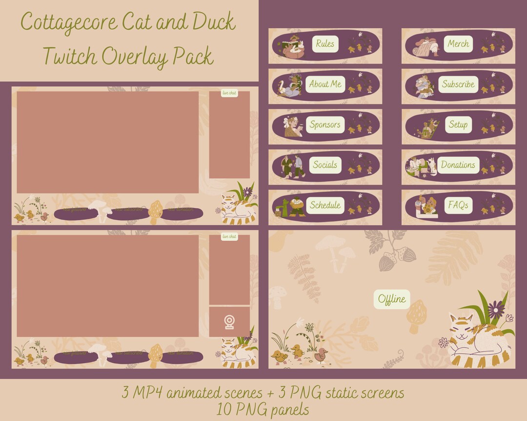 Cottagecore Cat and Duck Twitch Overlays and Panels - Etsy Australia