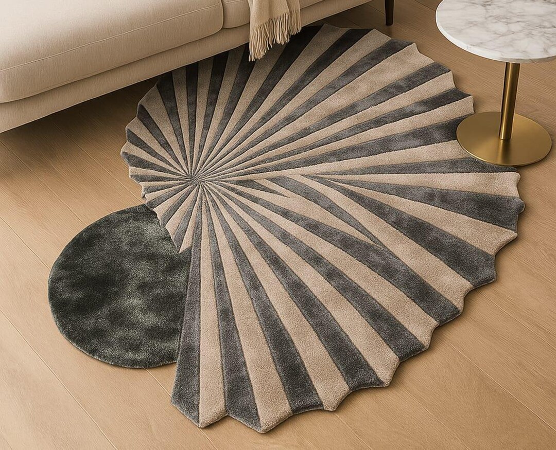 Hand Tufted Wool Rug, Fan Shape, Modern Art Deco Style - Etsy