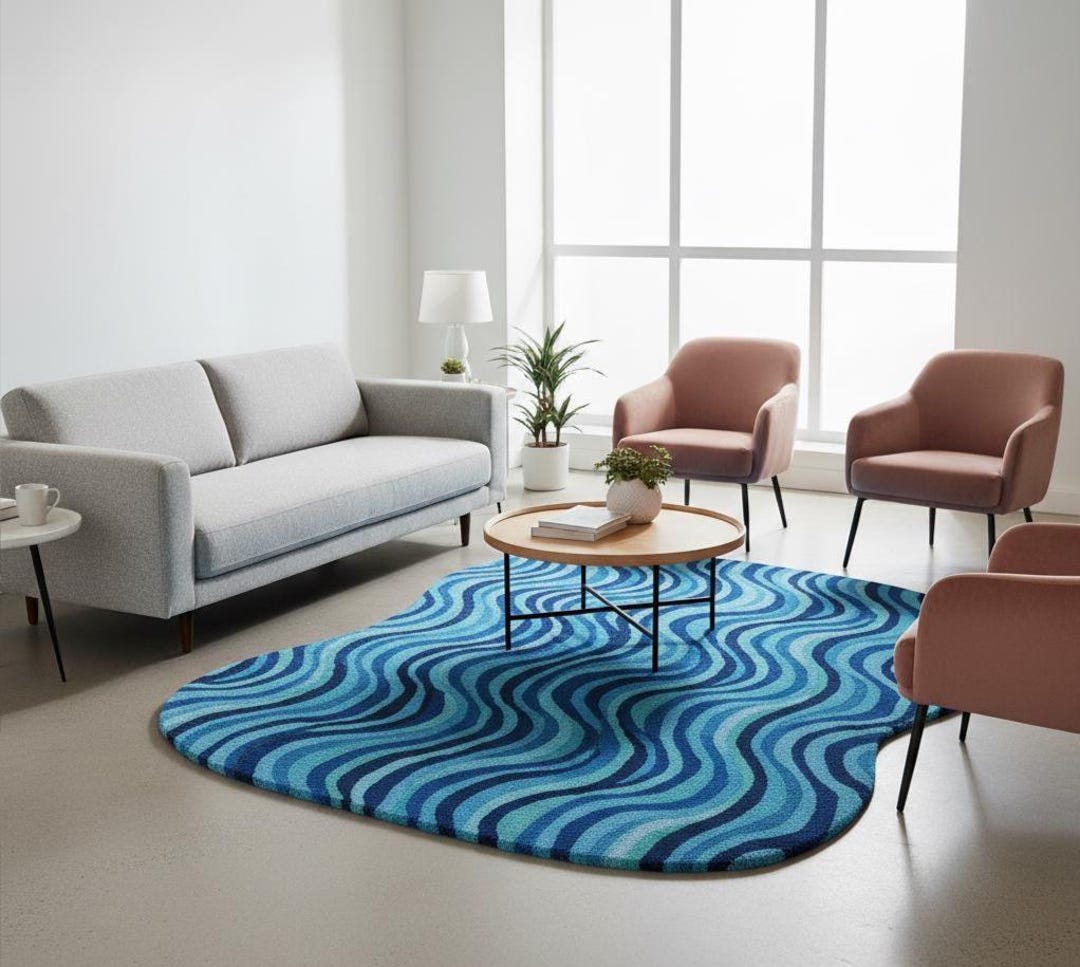 Hand Tufted Wool Area Rug: Blue Wave, Modern Abstract Design - Etsy
