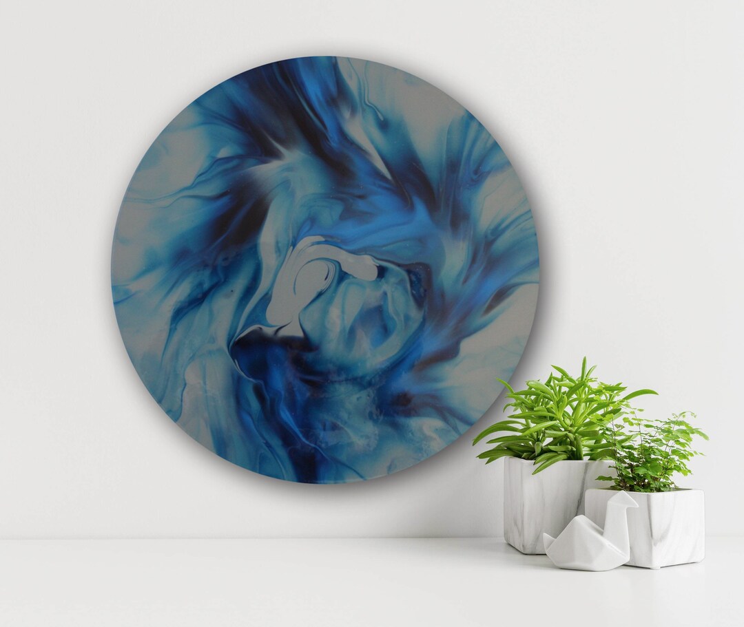 Round Abstract Painting Original Blue Abstract Fluid Art - Etsy