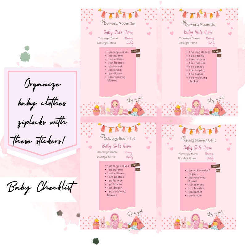 Baby Girl Pink Editable Hospital Documents Sticker Labels - Etsy