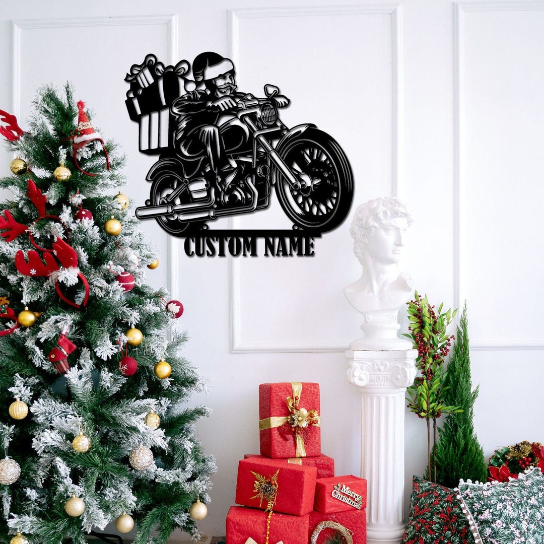 Custom Motorcycle Santa Metal Sign Christmas Santa Wall Art Christmas ...