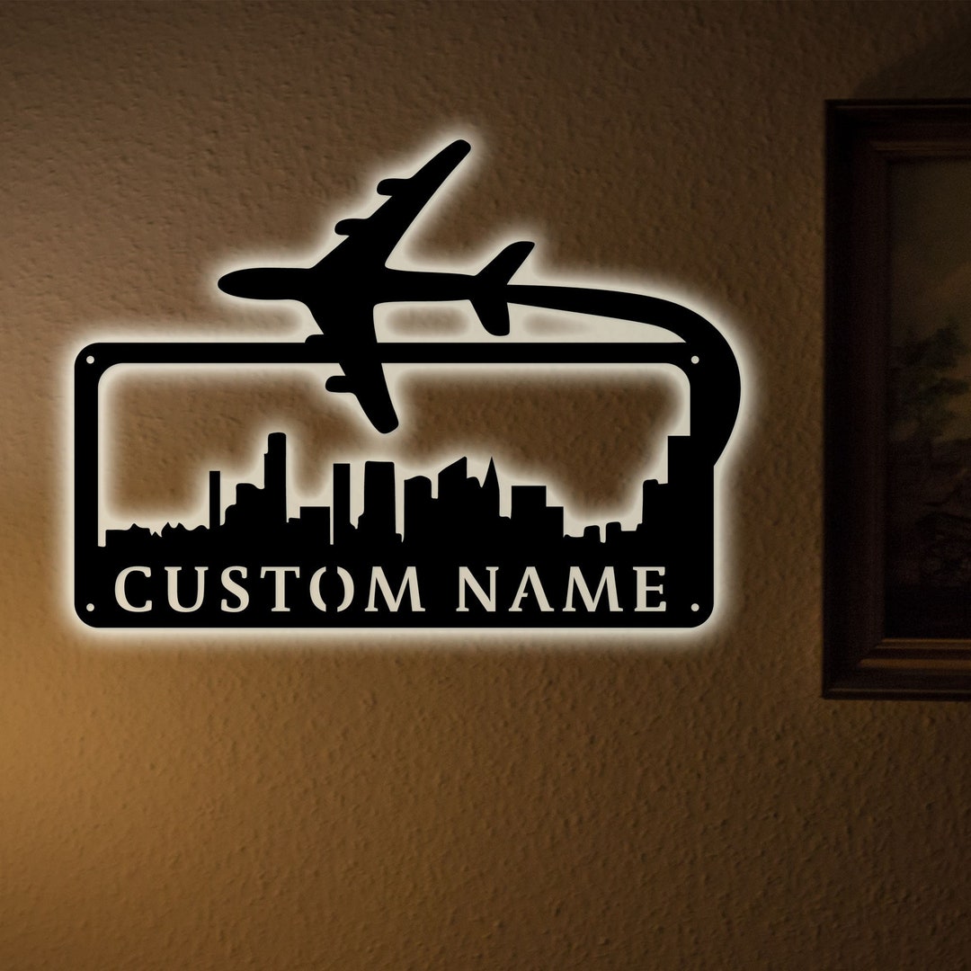 Custom Airplane Metal Sign Pilot Name Sign Decoration for Living Room ...