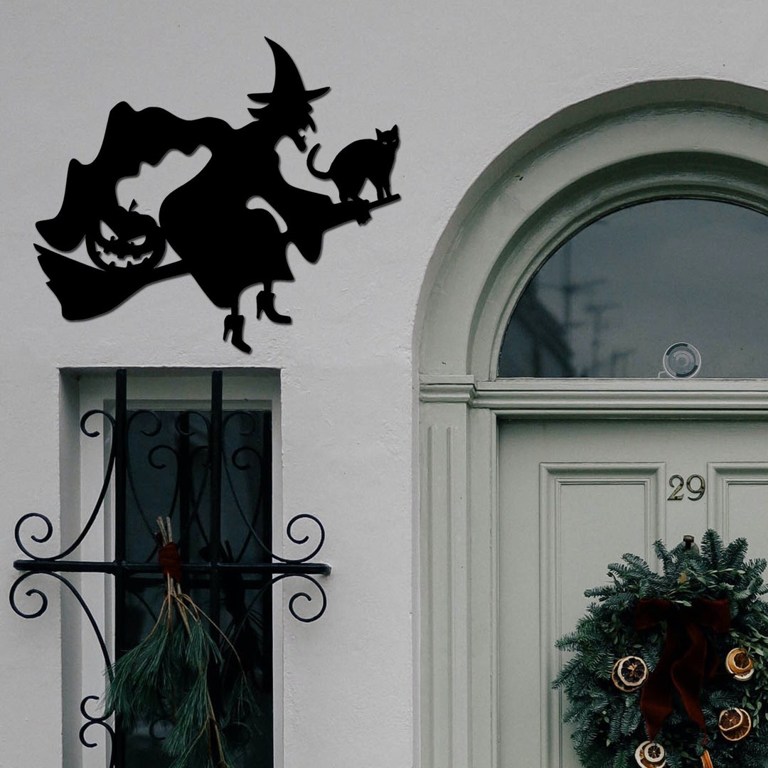 Halloween Flying Witch Metal Wall Art Personalized Flying Witch Sign ...