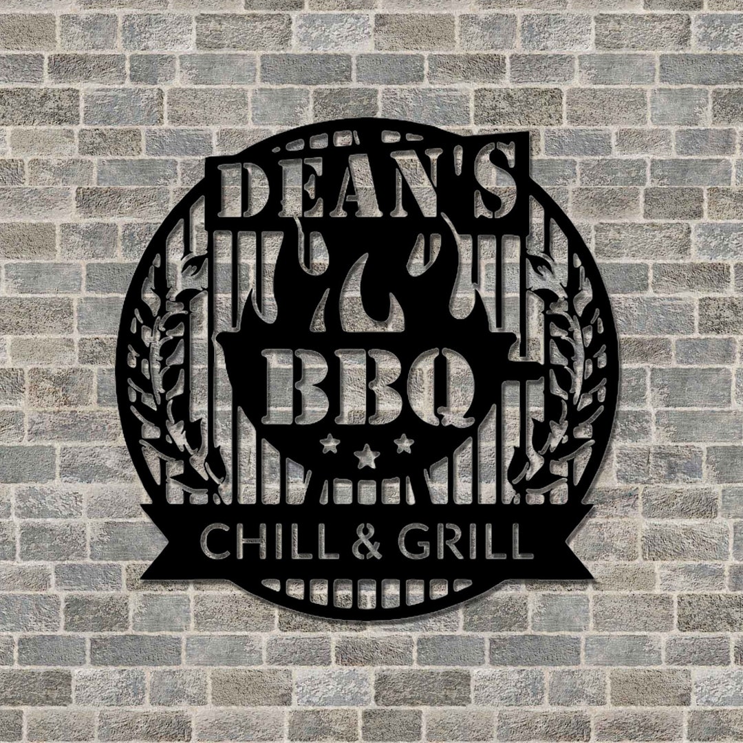 Metal BBQ Sign Personalized Barbecue Metal Wall Art Chill & Grill Sign ...