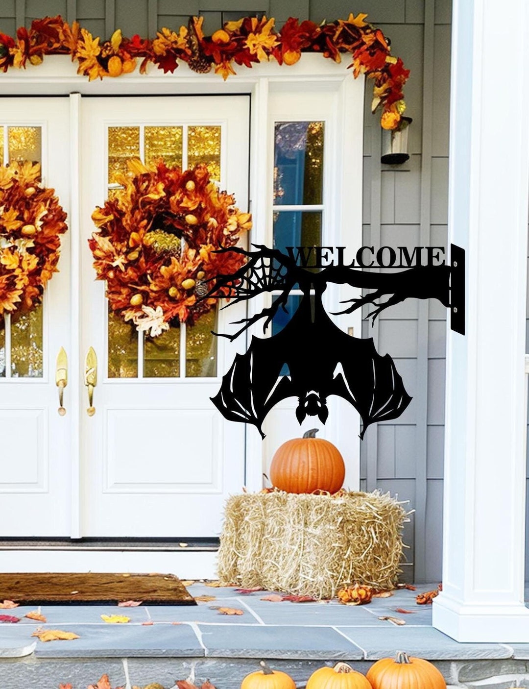 Custom Metal Hanging Bat on Branch, Halloween Bat Decoration, Bat Wall ...