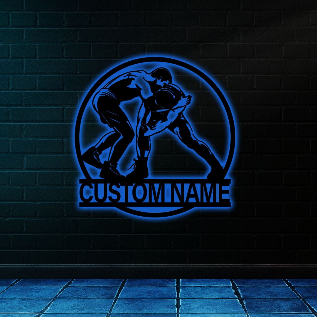 Personalized Wrestling Sign Metal Wall Art Led Light, Wrestler Name ...