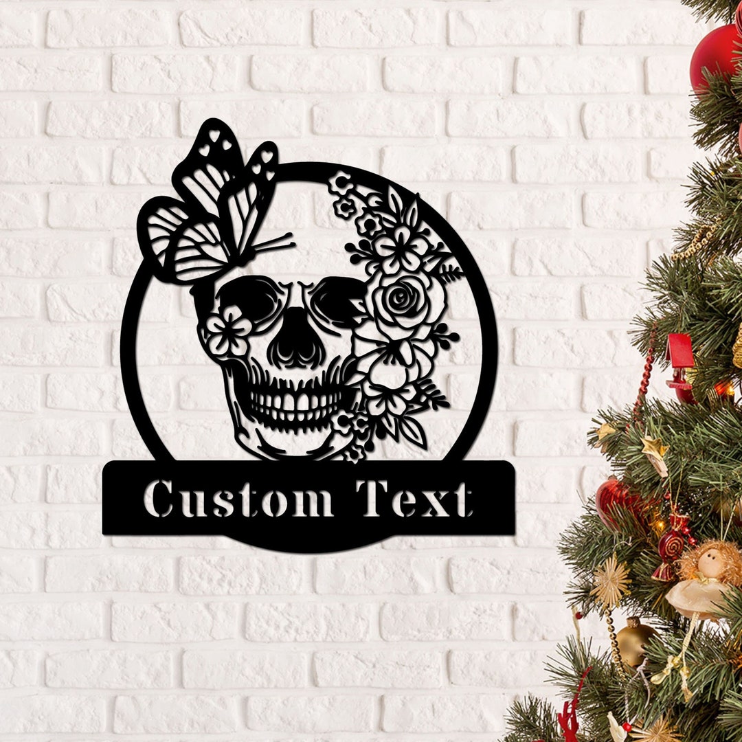 Custom Sugar Skull Metal Sign,personalized Skull Wall Art, Rose Skull ...