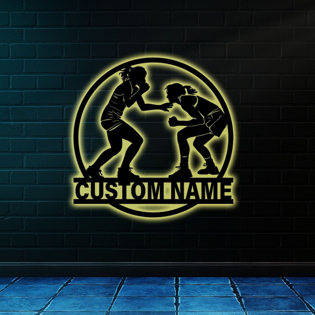 Personalized Wrestling Sign Metal Wall Art With Led Light, Female ...