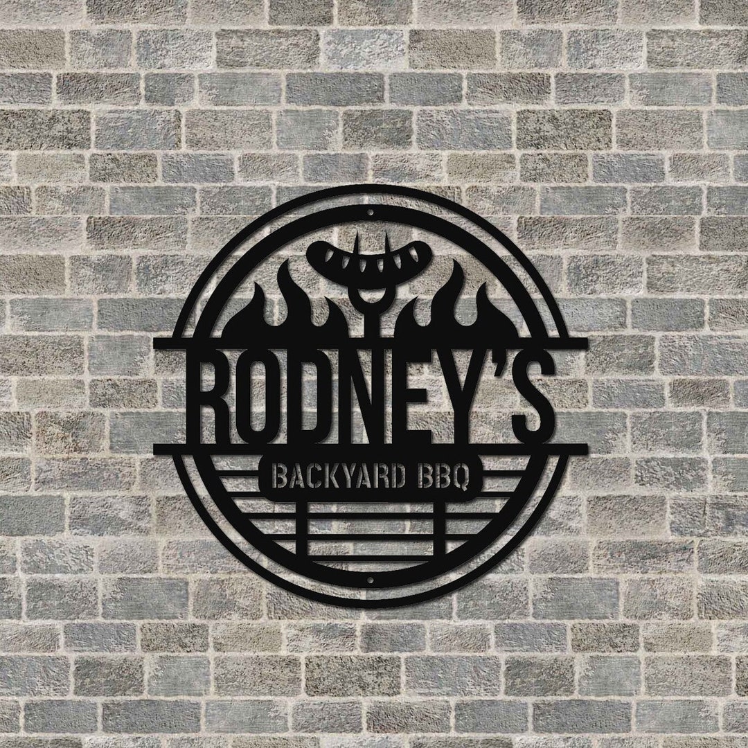 Backyard BBQ Sign Barbecue Metal Wall Art Personalized Barbecue Sign ...