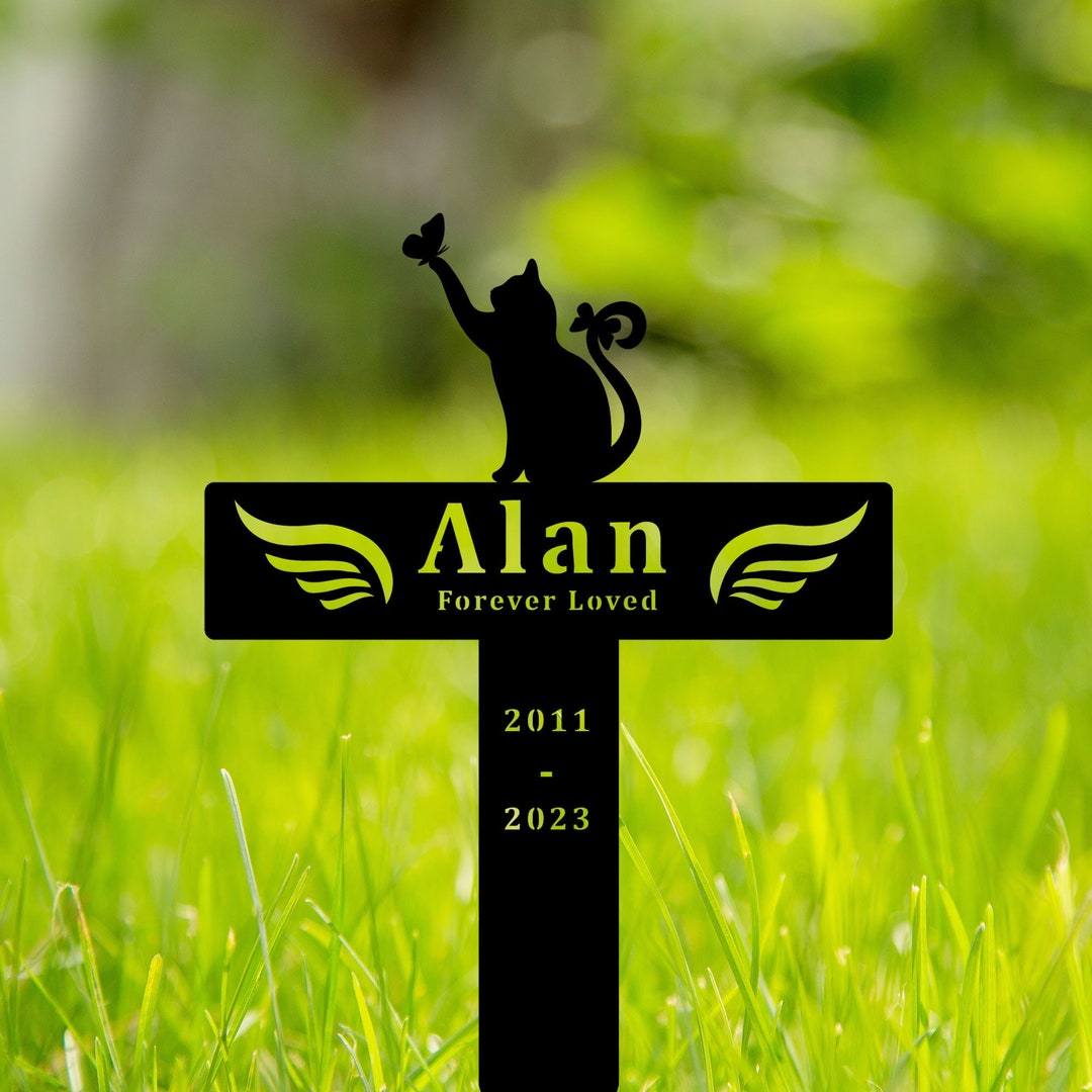 Custom Cat Memorial Cross Stake, Personalized Cat Grave Marker Outdoor ...