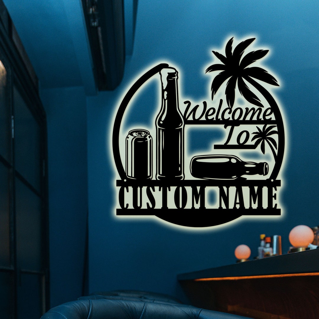 Pool Bar Metal Sign With LED Light Bar Metal Sign Personalized ...