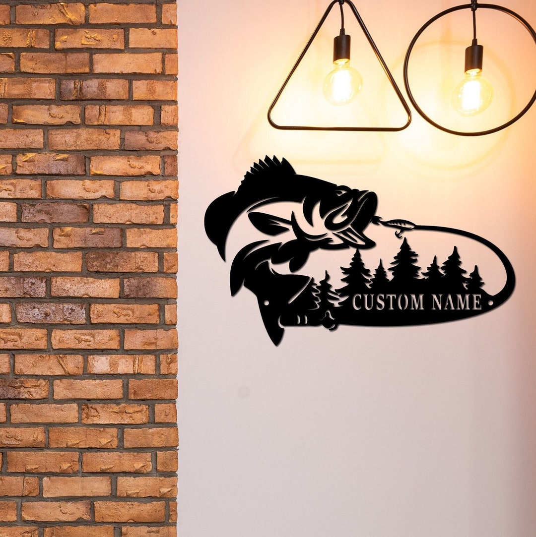 Custom Metal Fishing Sign Bass Fishing Sign Cabin Decor Fishing Metal ...
