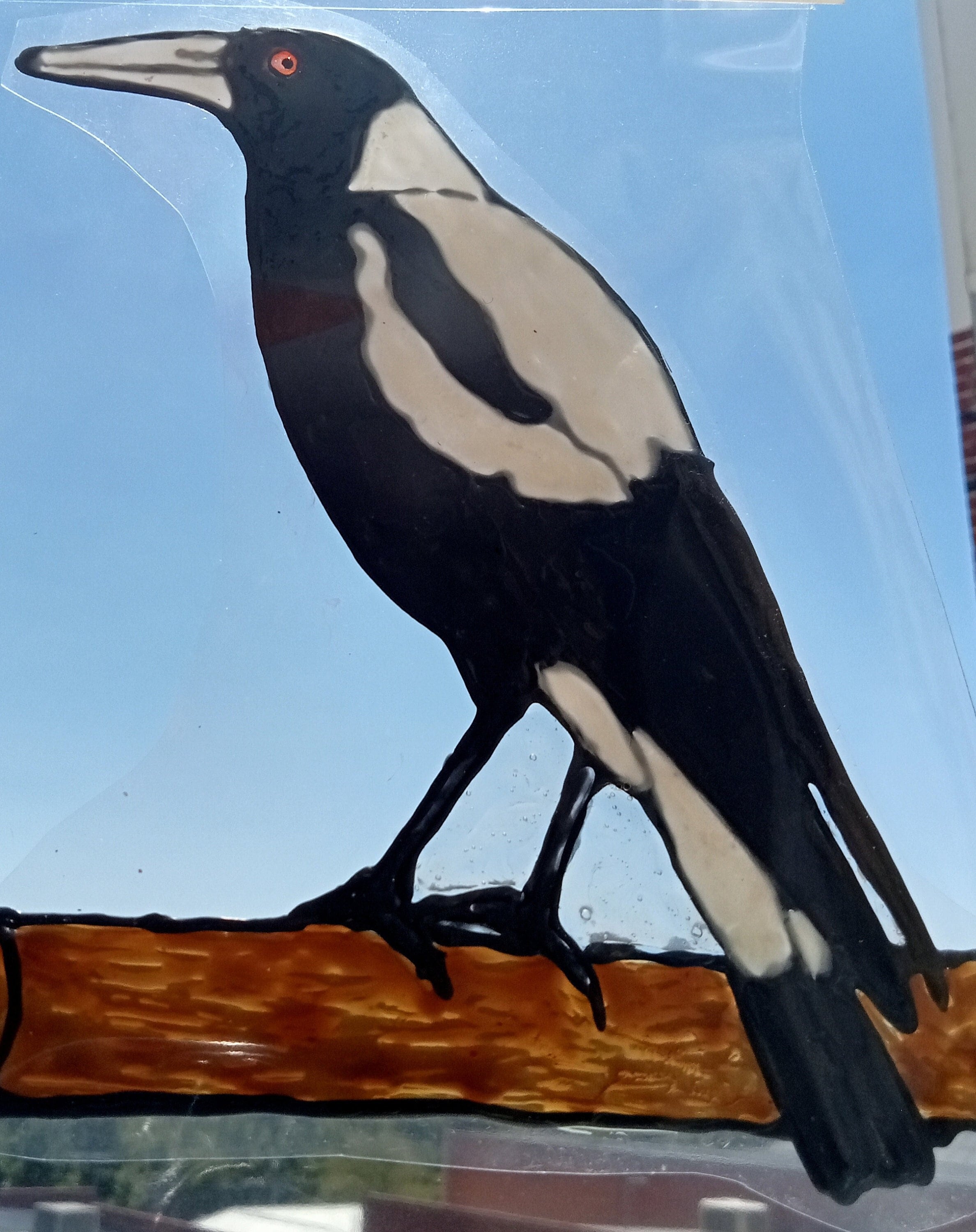 Hand Crafted Faux Stained Glass Window Cling. Magpie Native Australian ...