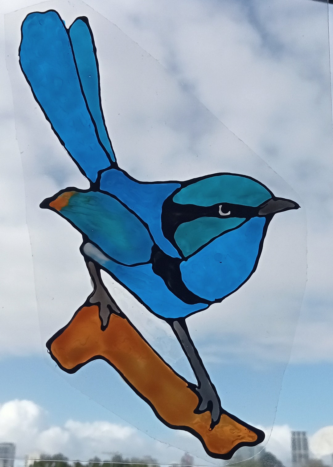 Beautiful Blue Wren on Log, Native to Australia Faux Stained Glass ...