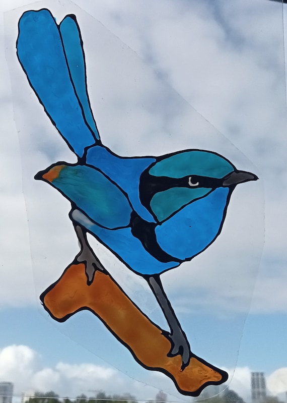 Beautiful Blue Wren on Log Native to Australia Faux Stained - Etsy