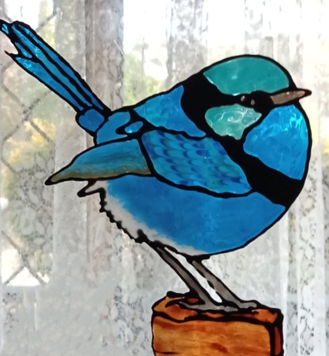 A Male Splendid Fairy-wren on Log, Native to Australia Faux Stained Glass Window Cling - Etsy ...