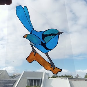 Beautiful Blue Wren on Log, Native to Australia Faux Stained Glass ...