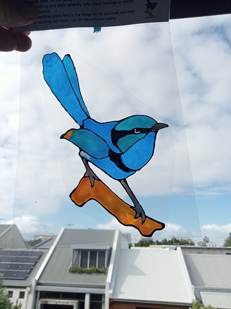 Beautiful Blue Wren on Log, Native to Australia Faux Stained Glass ...