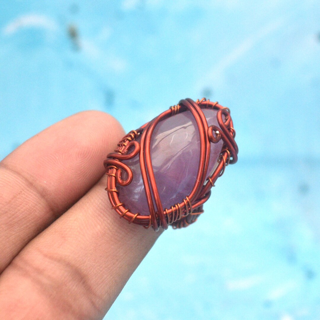 Beautiful Natural African Amethyst Copper Ring, Copper Wire Wrapped ...
