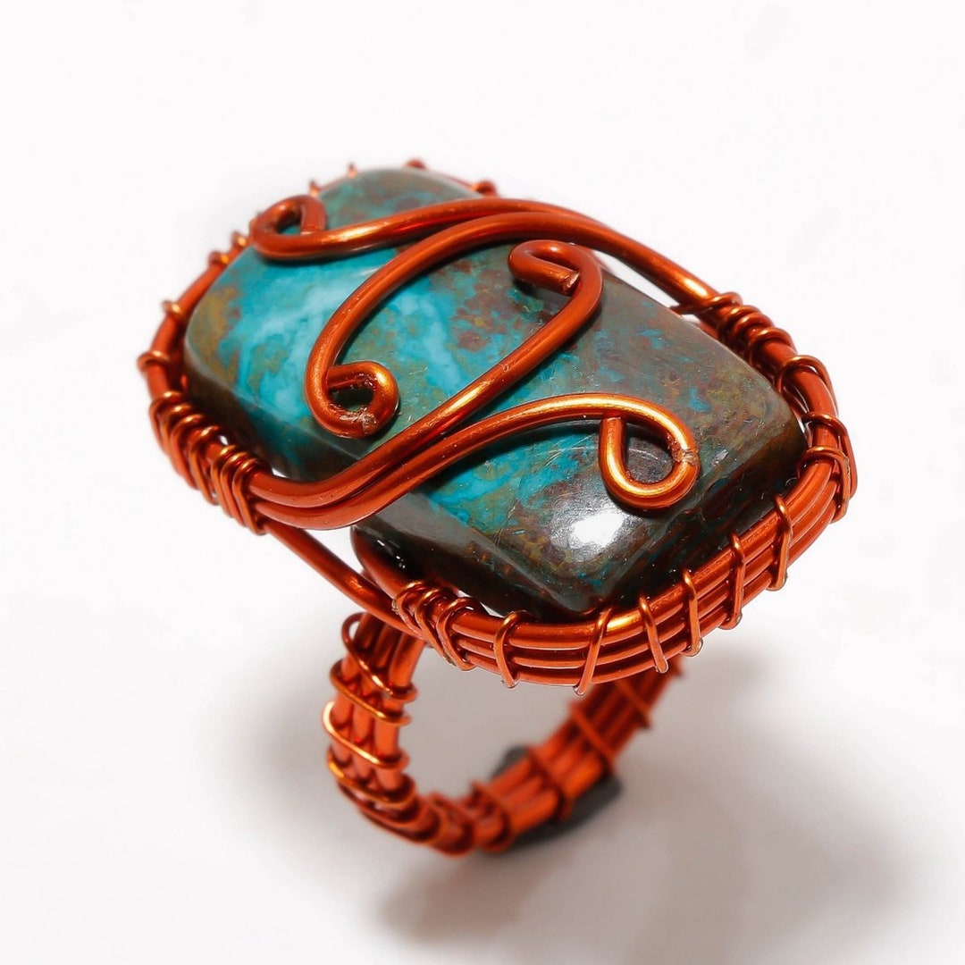 Natural Shattuckite Copper Ring, Copper Wire Wrapped Ring, Handcrafted ...
