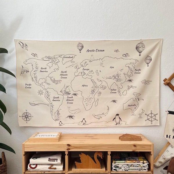 World Map Fabric - Etsy