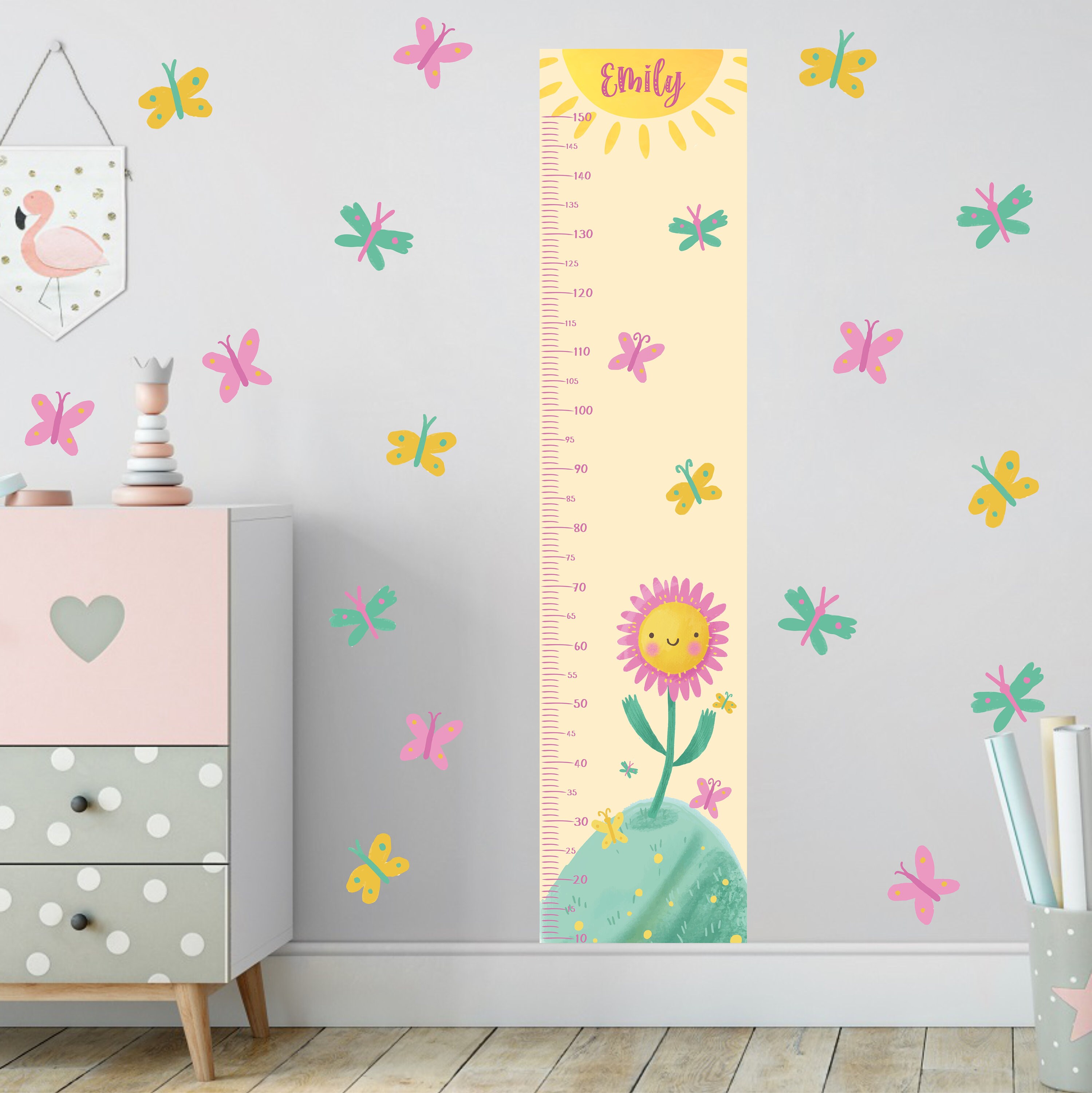 Personalized Pink Daisy Growth Chart, Removable Wall Decal - Etsy