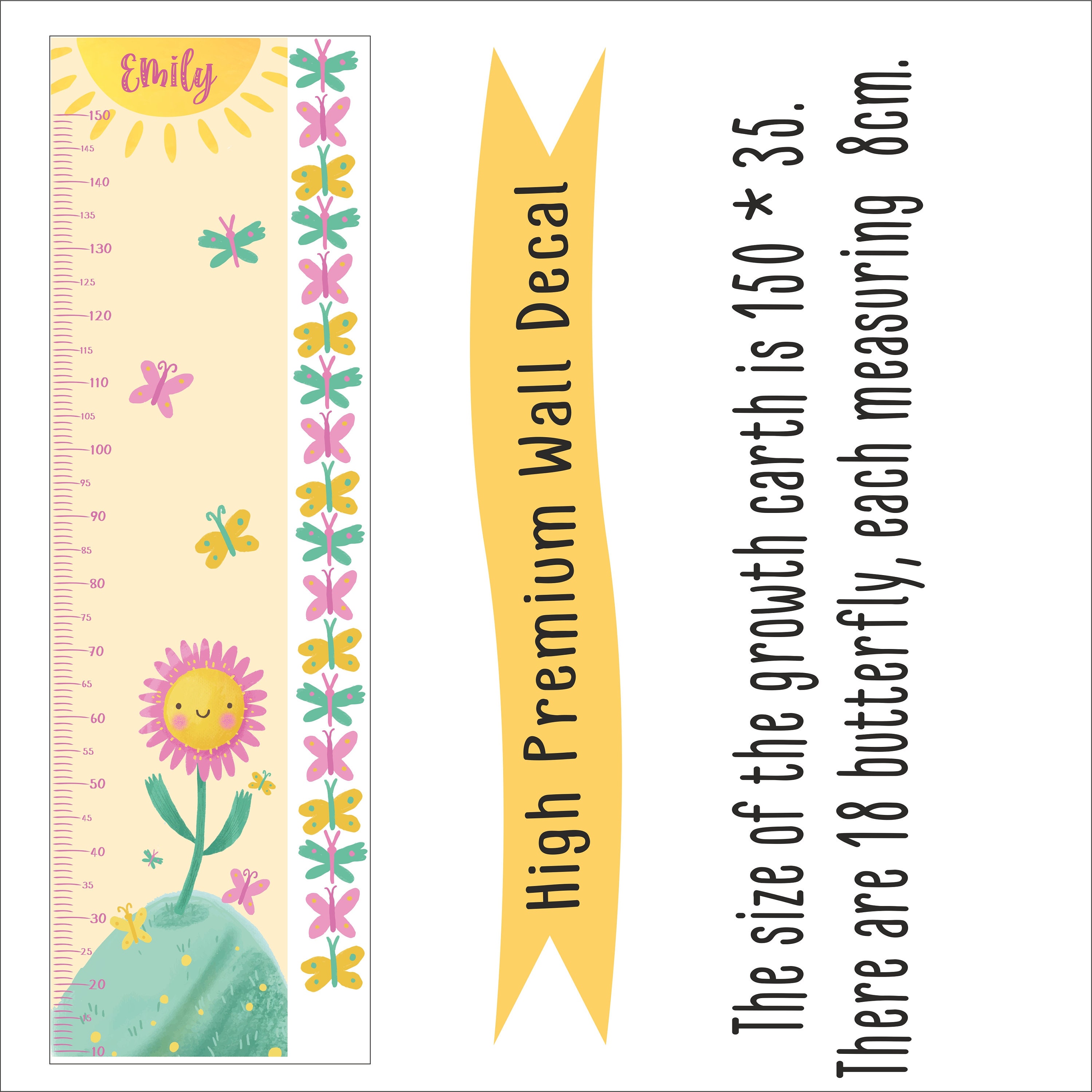 Personalized Pink Daisy Growth Chart, Removable Wall Decal - Etsy