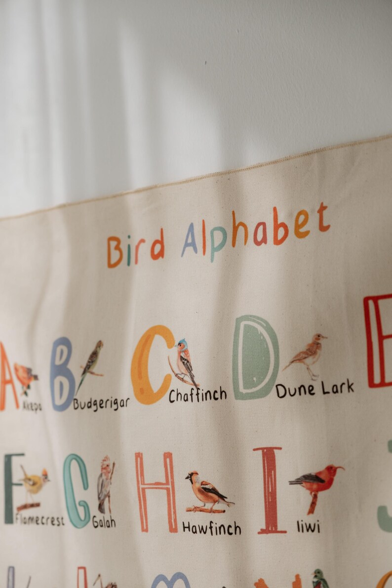 Bird Alphabet Tapestry: Organic Cotton Montessori Nursery Wall Art - Etsy