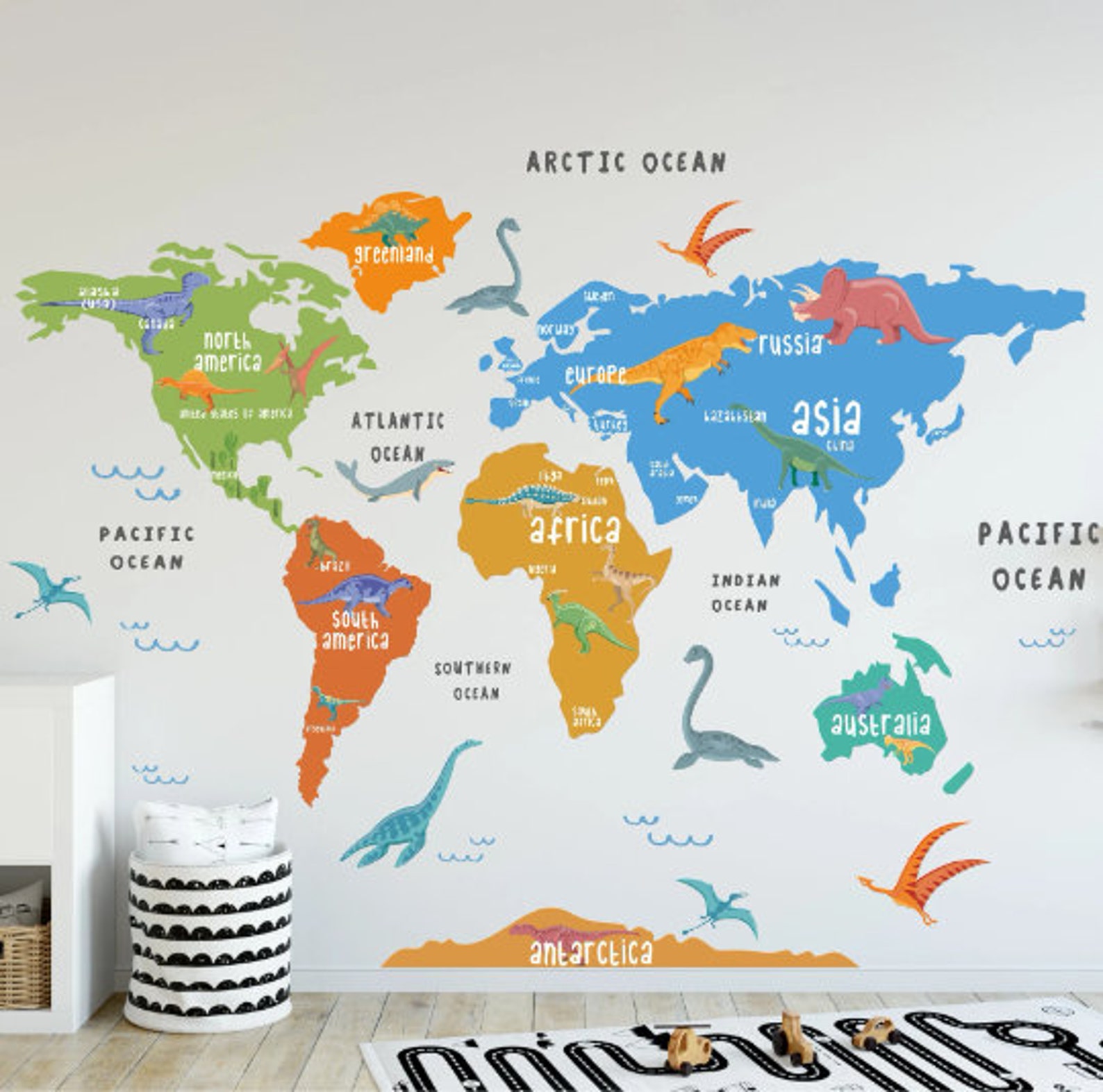 World Map Peel and Stick Dinosaur World Map Dinosaur - Etsy