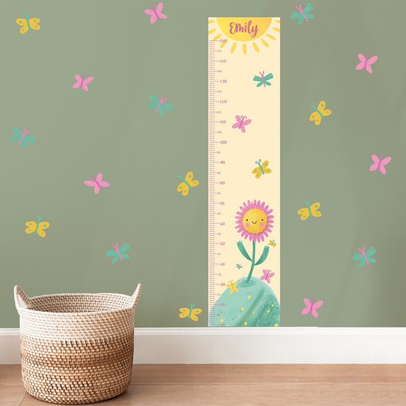 Personalized Pink Daisy Growth Chart, Removable Wall Decal - Etsy