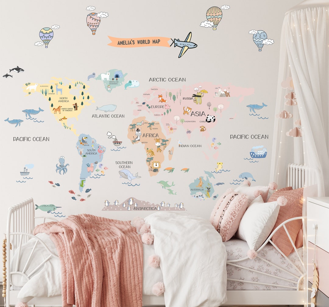 Custom Dreamy World Map Decal, Removable and Repositionable, Peel and ...