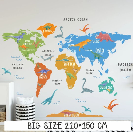 World Map Peel and Stick Dinosaur World Map Dinosaur - Etsy