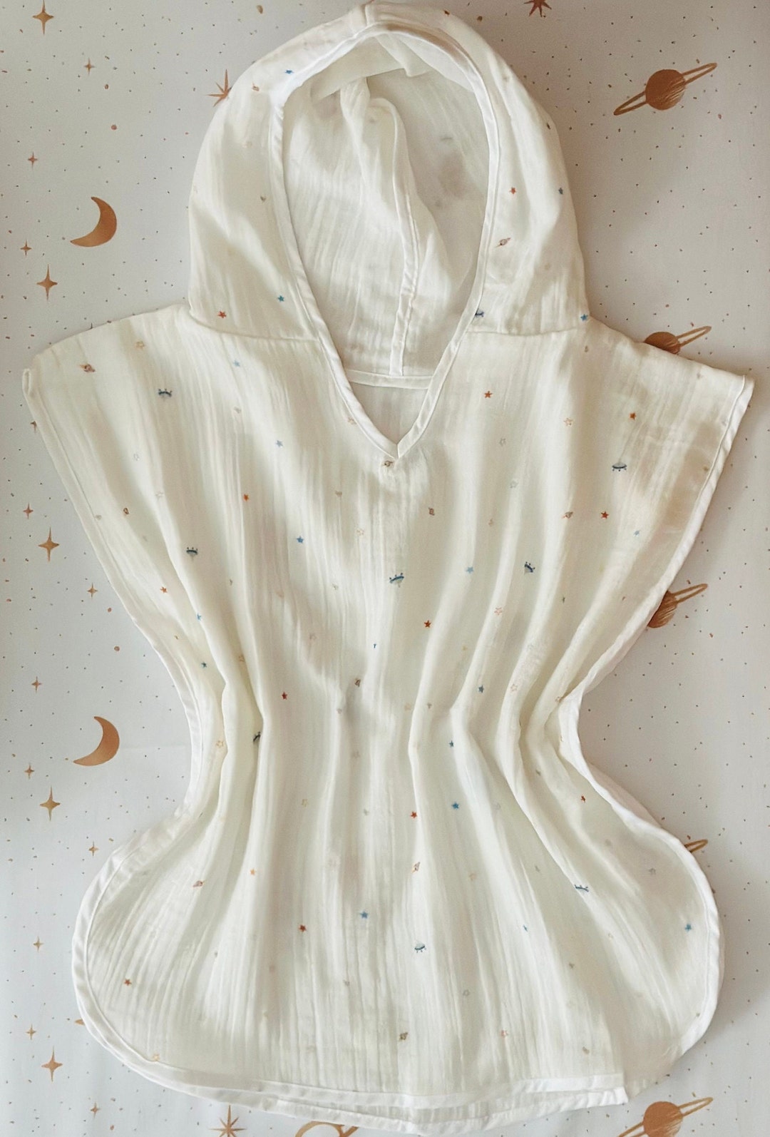 Organic Muslin Pancho Towel / Space Poncho for Kids/ Hooded Towel Baby ...