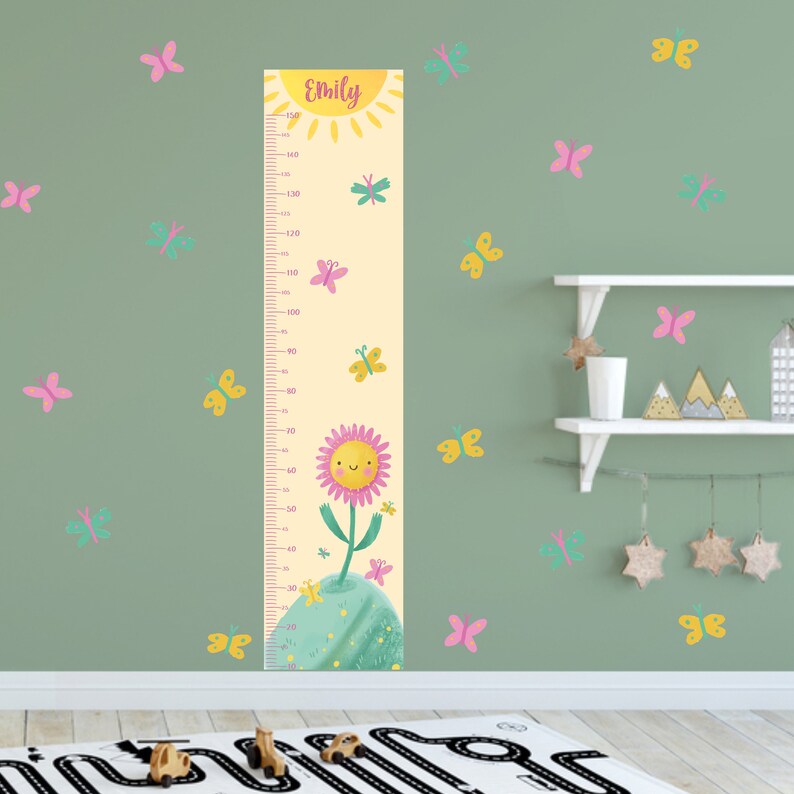 Personalized Pink Daisy Growth Chart, Removable Wall Decal - Etsy