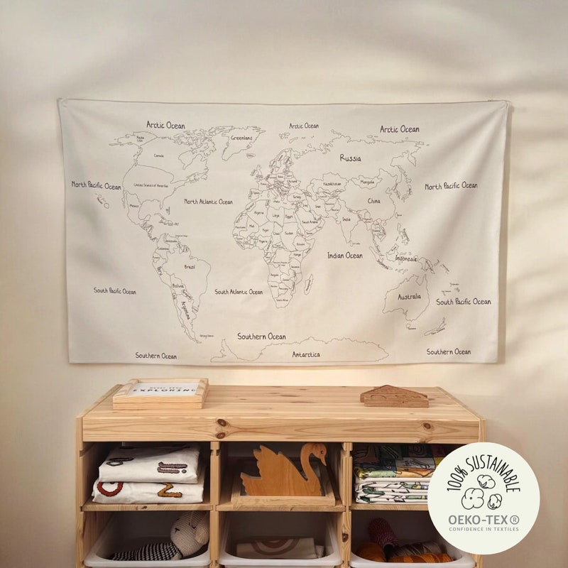 World Map Fabric - Etsy