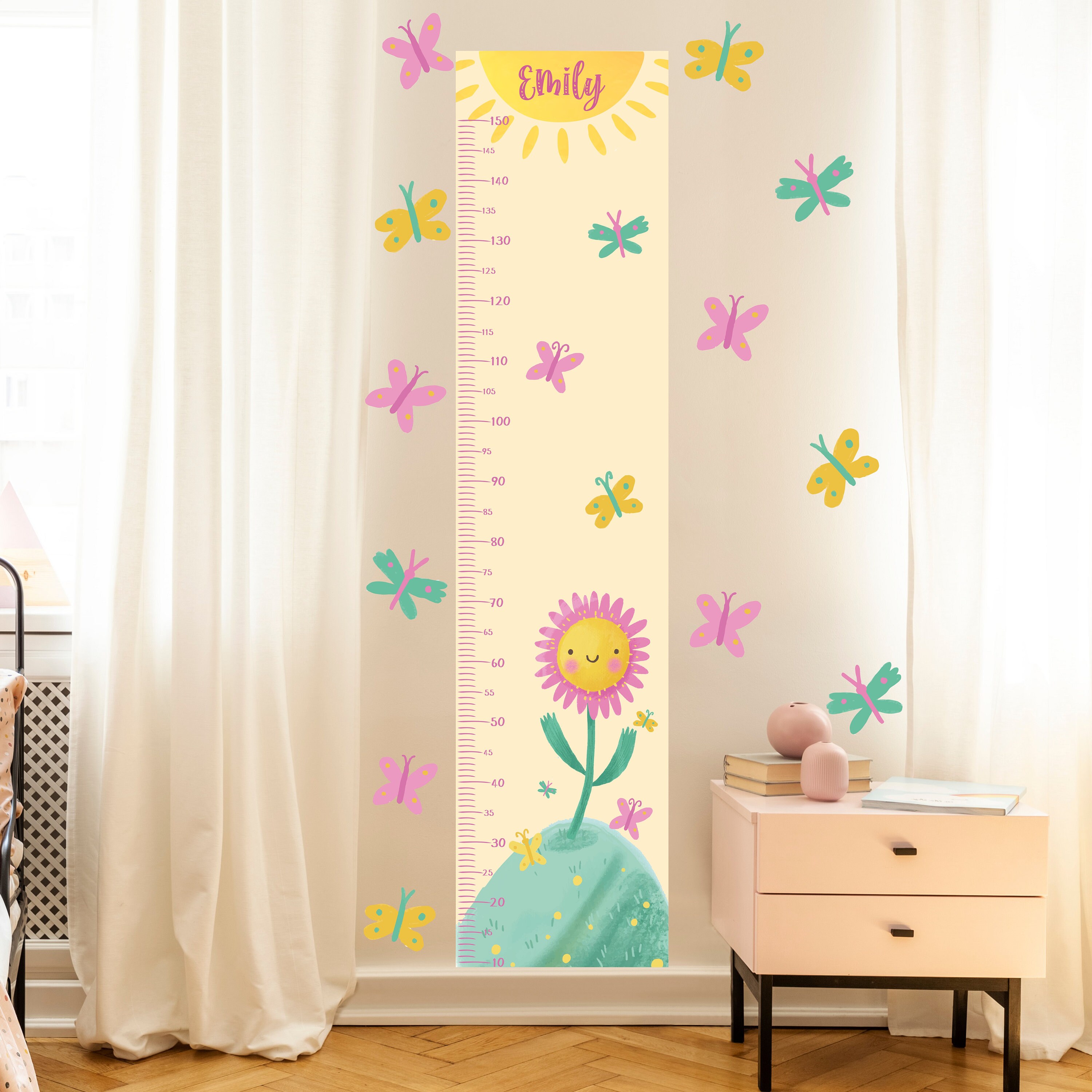 Personalized Pink Daisy Growth Chart, Removable Wall Decal - Etsy
