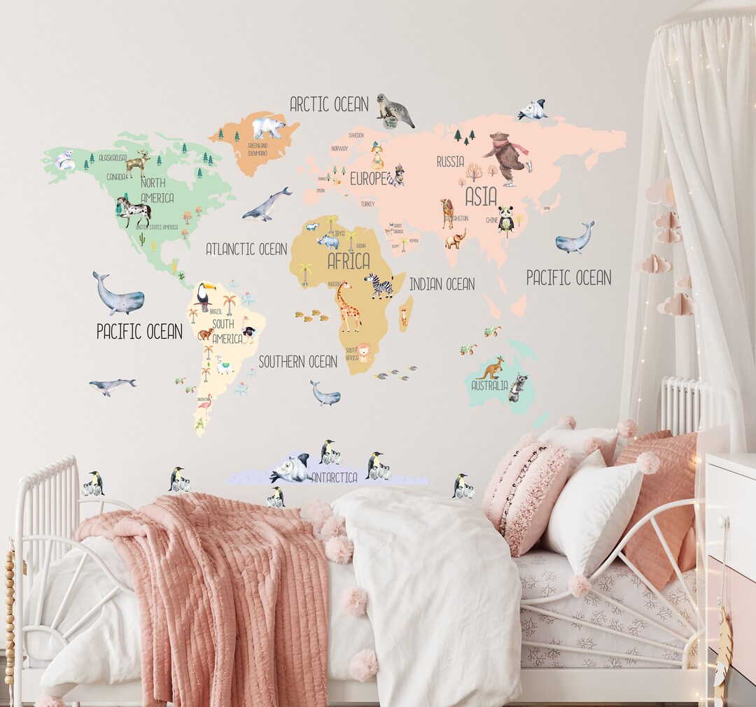 World Map Decal, Removable and Repositionable, Nursery World Map ...