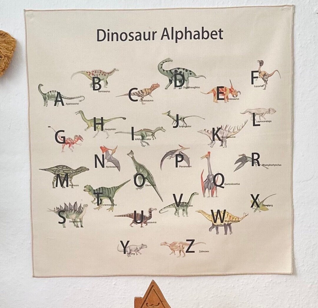 Small Dinosaur Educational Alphabet, Organic Cotton Fabric Tapestry ...