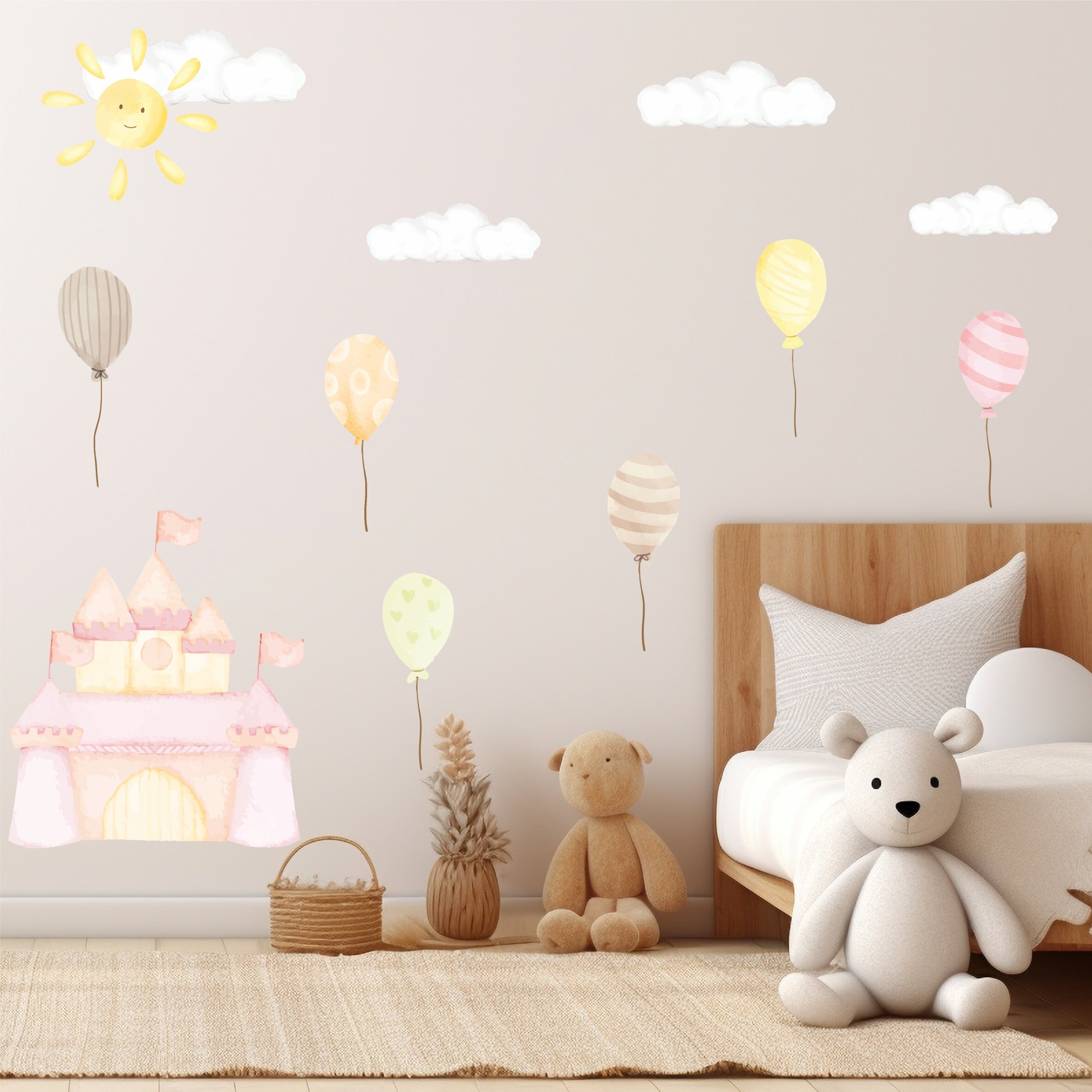 Fairy Tale Wall Decals: Rainbow, Balloons, Castle - Removable ...