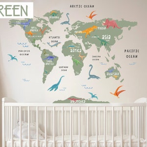 World Map Peel and Stick, Dinosaur World Map, Dinosaur Sticker, Nursery ...