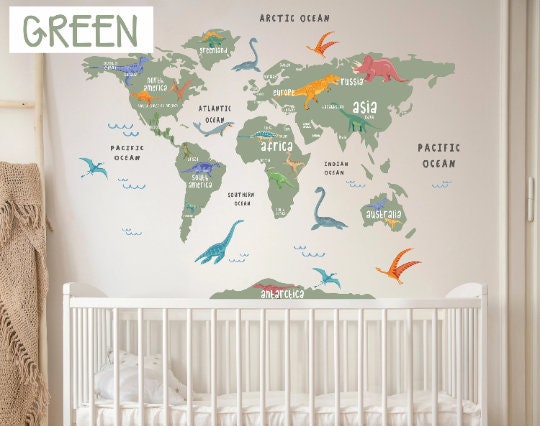 World Map Peel and Stick Dinosaur World Map Dinosaur - Etsy