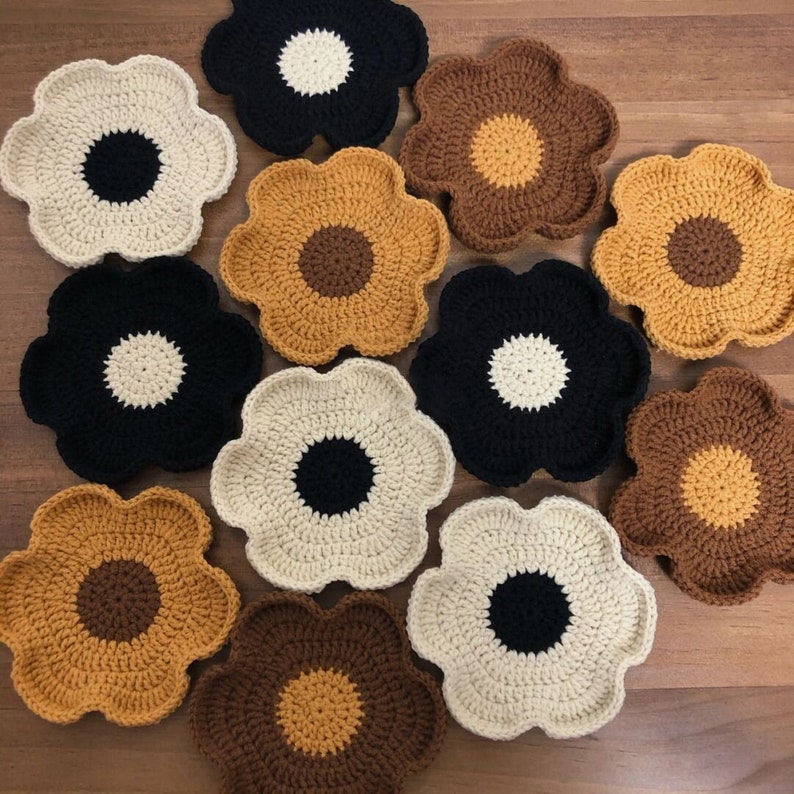 Handmade Crochet Flower Coasters: Whimsical Home Decor - Etsy